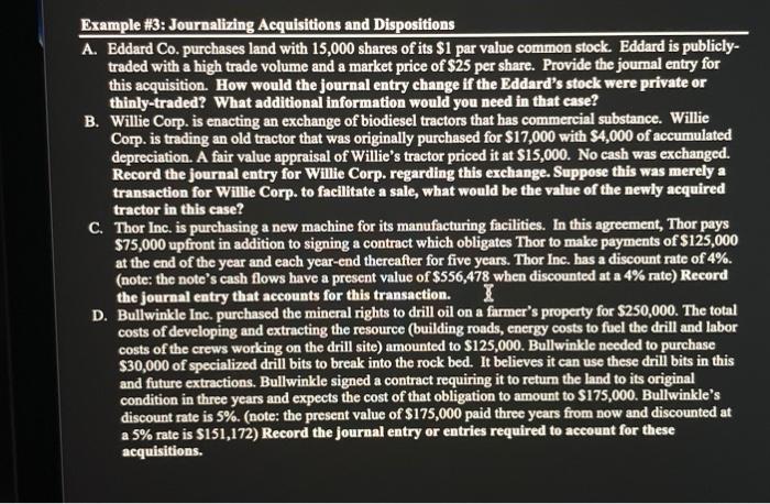 Solved Example \#3: Journalizing Acquisitions and | Chegg.com