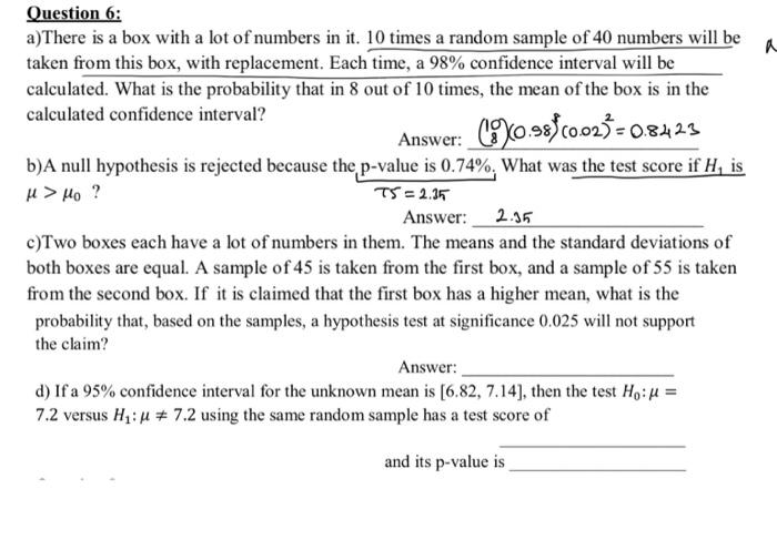 Solved Question 6: a)There is a box with a lot of numbers in | Chegg.com