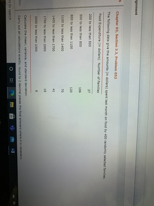 Solved ignment s Chapter 03, Section 3.3, Problem 052 The | Chegg.com