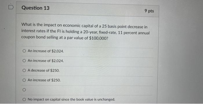 Solved What is the impact on economic capital of a 25 basis | Chegg.com