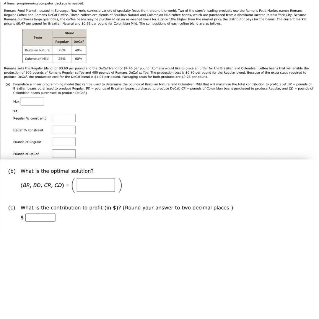 A Linear Programming Computer Package Is Neededprice