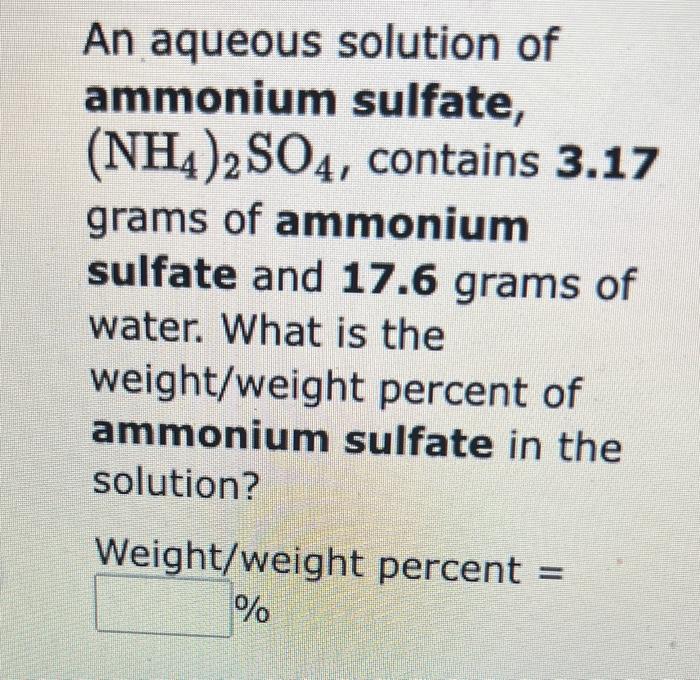 Solved An aqueous solution of ammonium sulfate, (NH4)2SO4, | Chegg.com