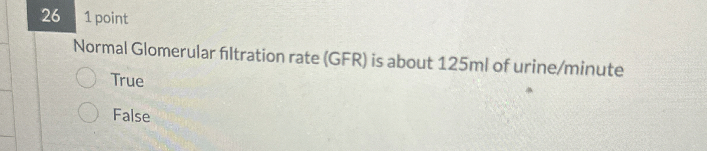 Solved 261 ﻿pointNormal Glomerular filtration rate (GFR) ﻿is | Chegg.com