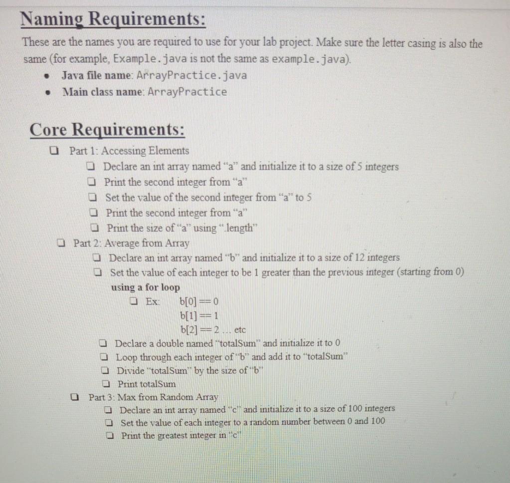 Solved Naming Requirements: These are the names you are | Chegg.com