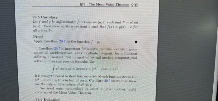 Solved $29. The Mean Value Theorem 235 29.5 Corollary. Lets | Chegg.com