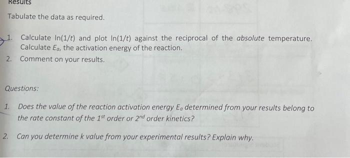 Solved Tabulate the data as required. 1. Calculate ln(1/t) | Chegg.com