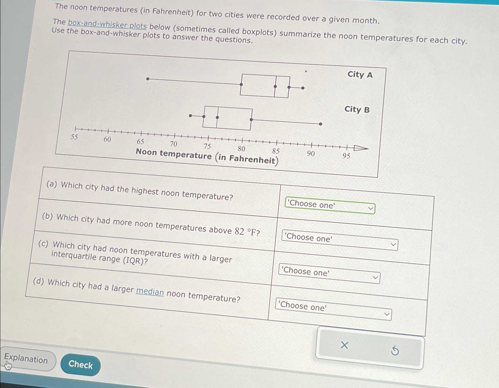 Solved The noon temperatures (in Fahrenheit) ﻿for two cities | Chegg.com