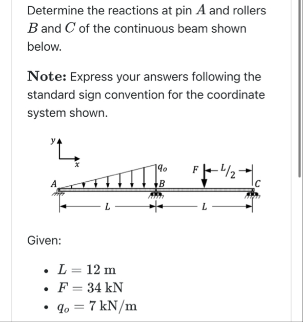 Solved Determine the reactions at pin A and rollers B ﻿and C | Chegg.com