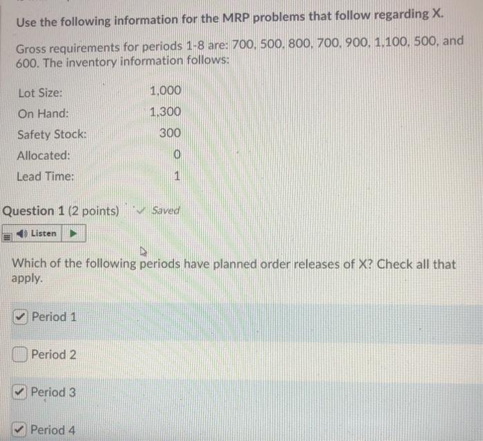 Solved Use the following information for the MRP problems | Chegg.com