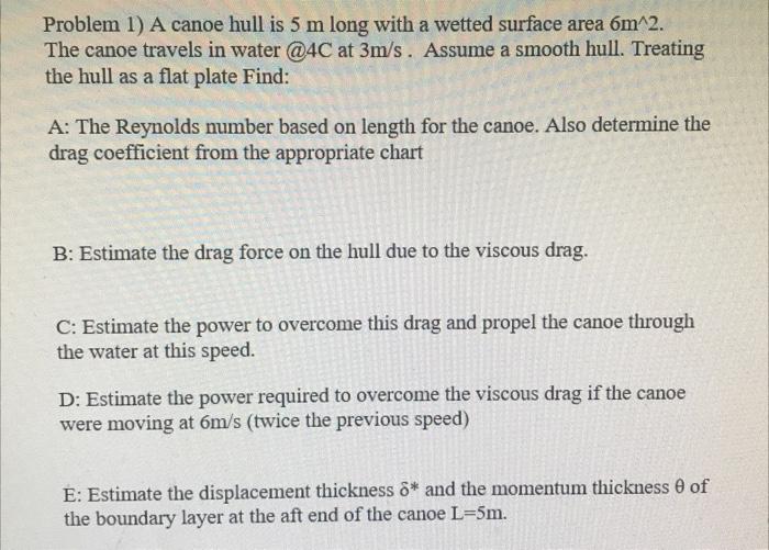 Solved Problem 1) A canoe hull is 5 m long with a wetted | Chegg.com