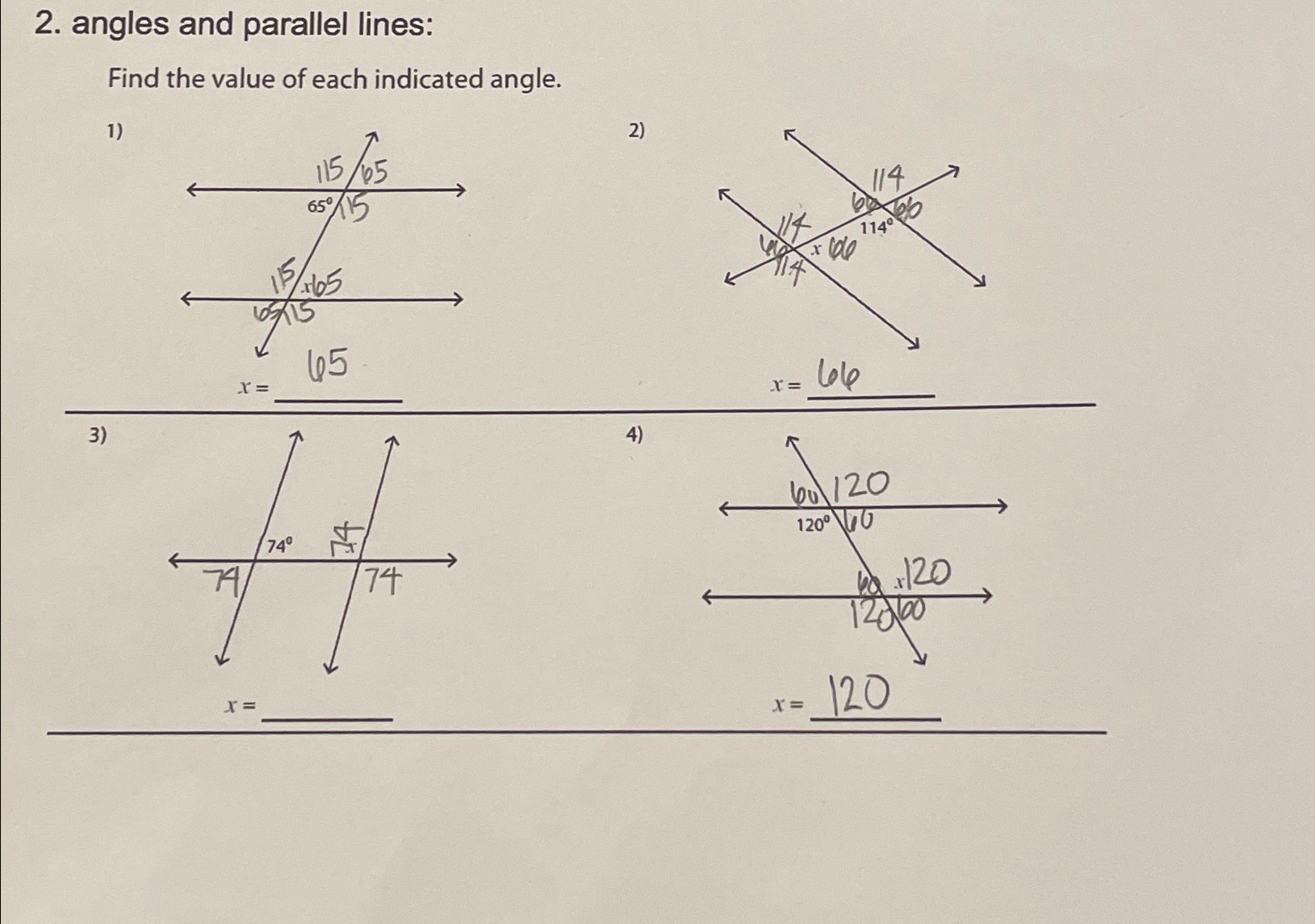 Solved angles and parallel lines:Find the value of each | Chegg.com