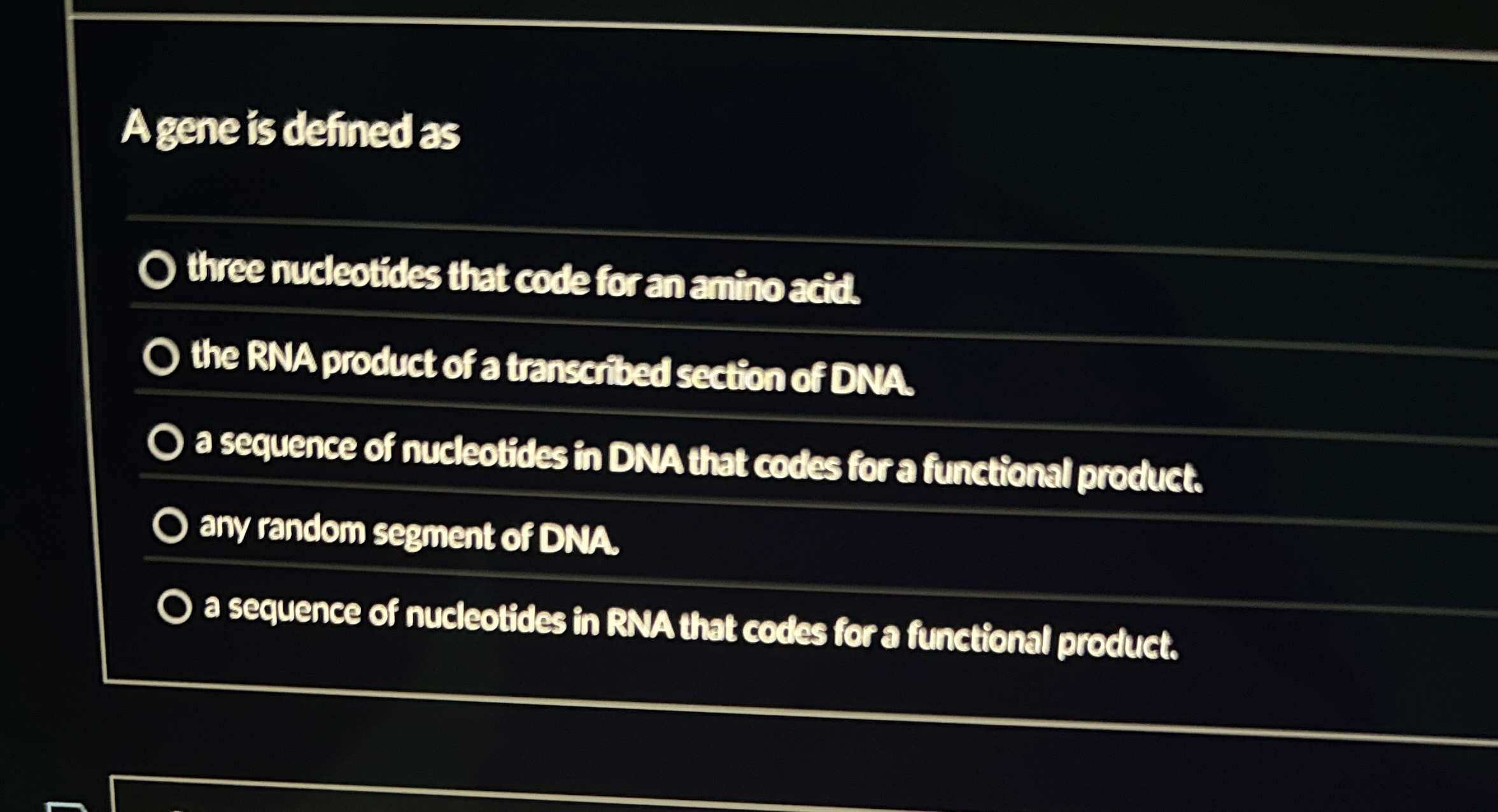 Solved Agene is definedasthree nucleotides that code for an | Chegg.com