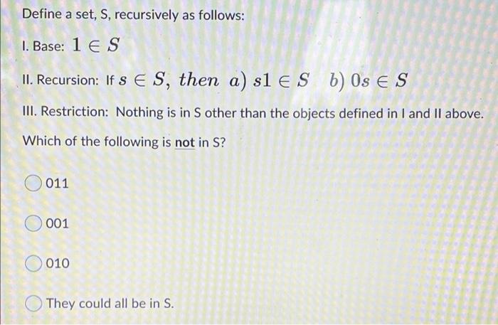 Solved Define A Set S Recursively As Follows 1 Base 1 