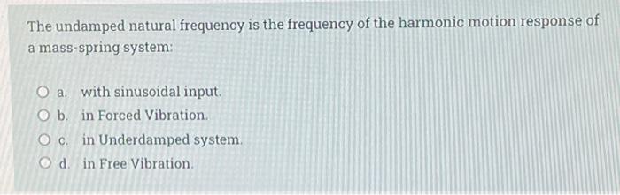 Solved The undamped natural frequency is the frequency of | Chegg.com