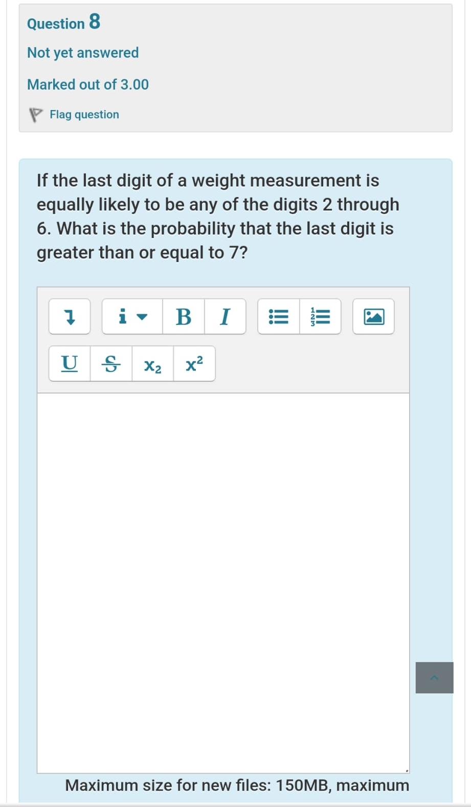 Solved Question 8Not yet answeredMarked out of 3.00Flag | Chegg.com