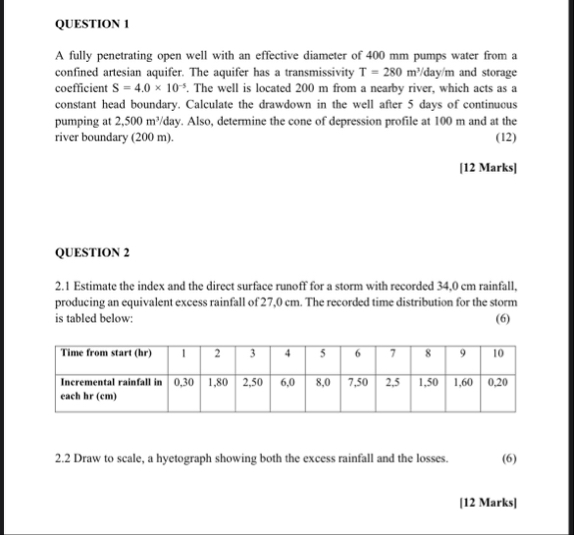 Solved QUESTION 1A fully penetrating open well with an | Chegg.com