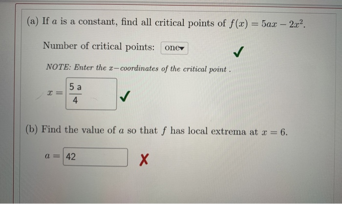 Solved (a) If a is a constant, find all critical points of | Chegg.com