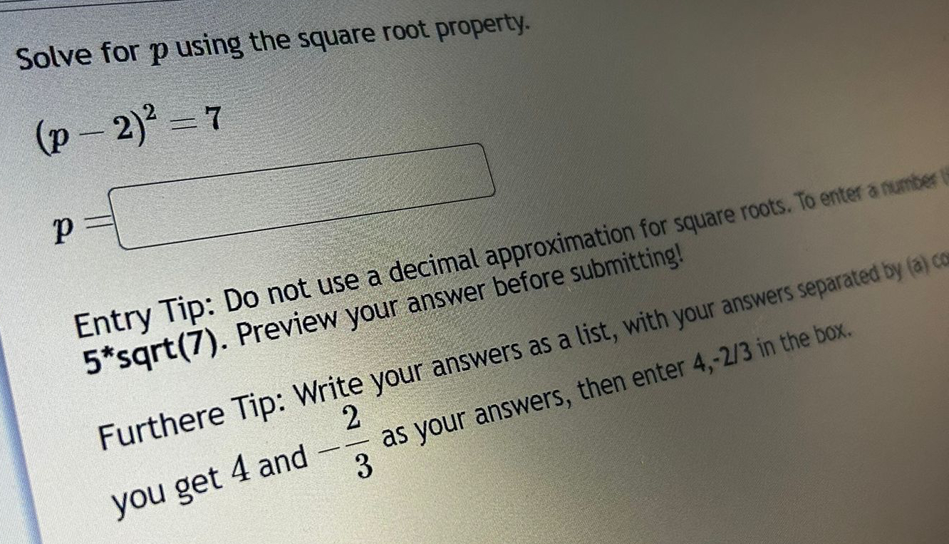 Solved Solve for p ﻿using the square root | Chegg.com