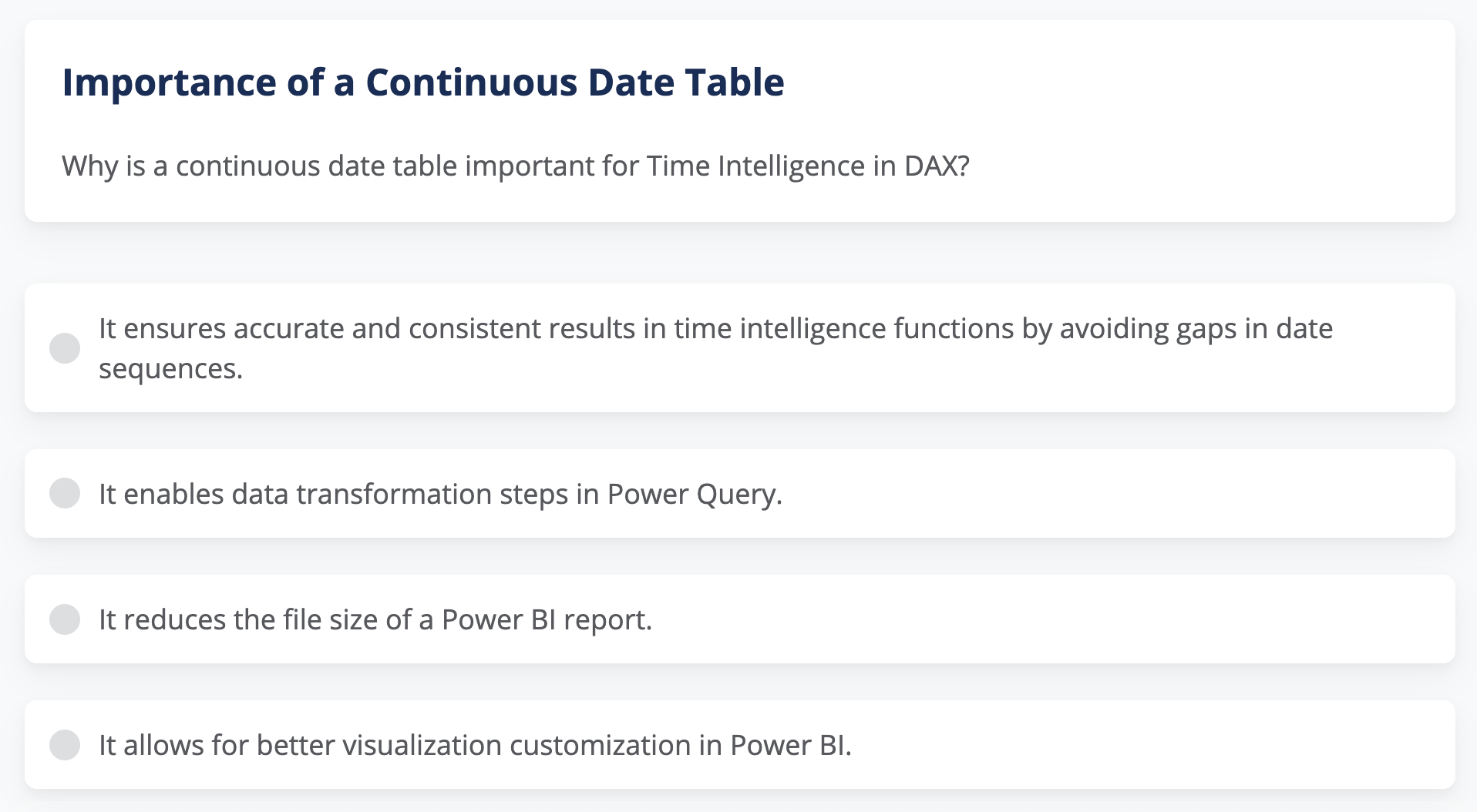 Solved Importance of a Continuous Date TableWhy is a | Chegg.com