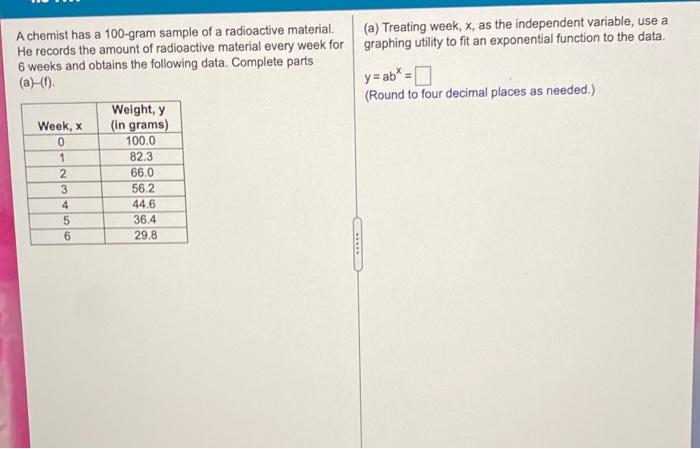 Solved A chemist has a 100-gram sample of a radioactive | Chegg.com