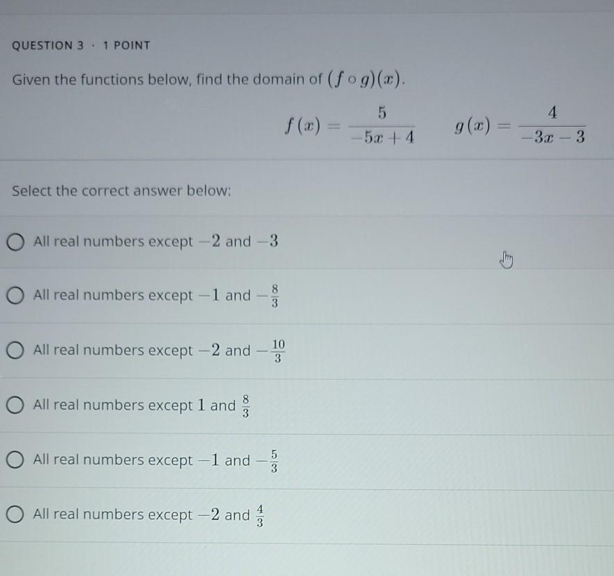 Solved QUESTION 3.1 POINT Given the functions below, find | Chegg.com