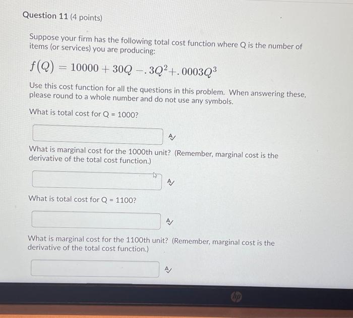 Solved Question 11 (4 points) Suppose your firm has the | Chegg.com