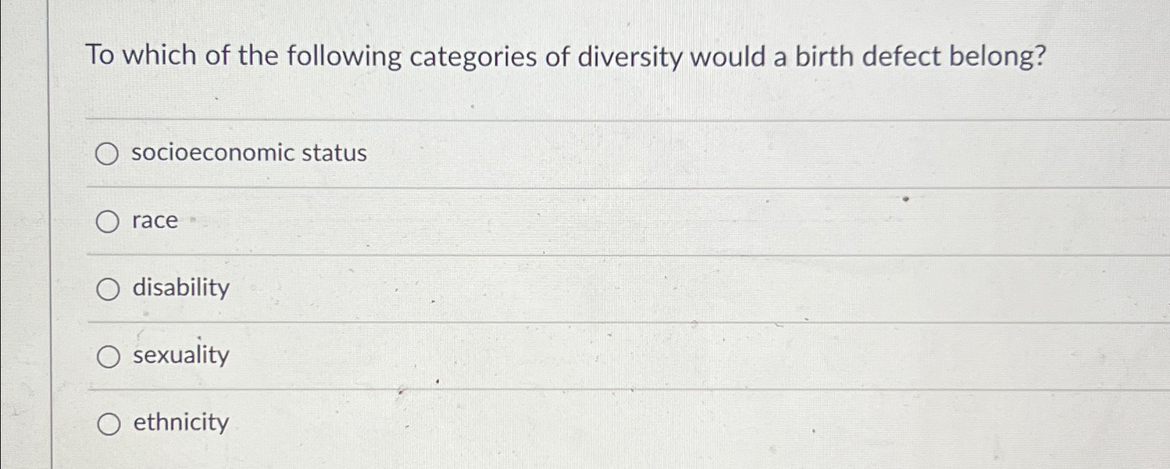 Solved To which of the following categories of diversity | Chegg.com