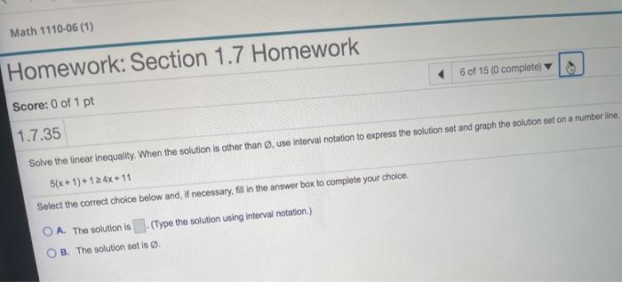 Solved Math 1110 06 1 Homework Section 1 7 Homework 6 Of