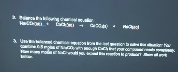 Solved 2. Balance the following chemical equation: | Chegg.com