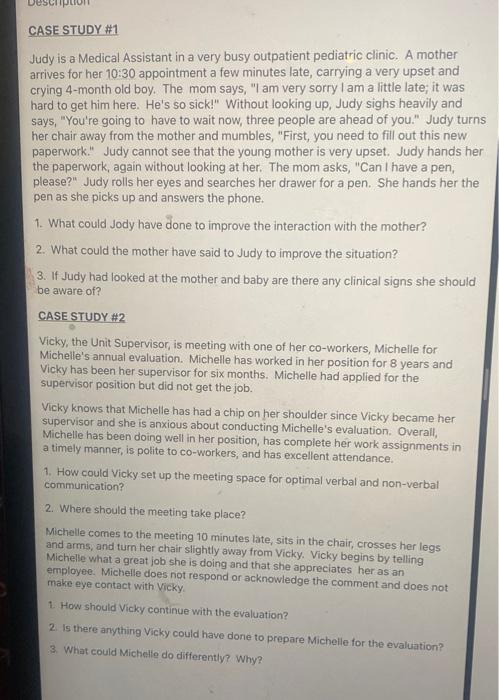 Solved CASE STUDY #1 Judy is a Medical Assistant in a very | Chegg.com