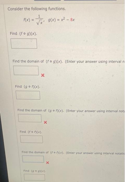 Solved Consider the following functions. f(x) har g(x) = x2 | Chegg.com
