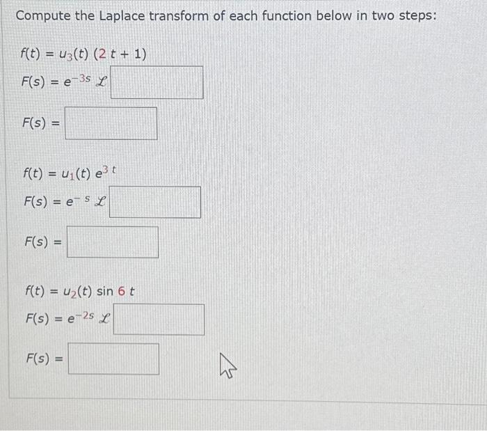 Solved Compute the Laplace transform of each function below | Chegg.com