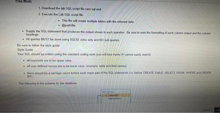 Solved 1. Download the lab SQL script fle cars sql and 2. | Chegg.com