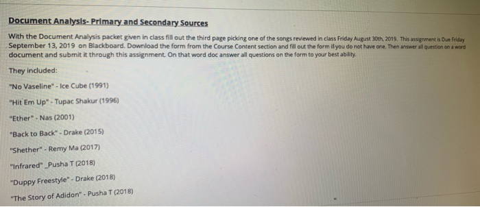 Document Analysis. Primary and Secondary Sources With | Chegg.com