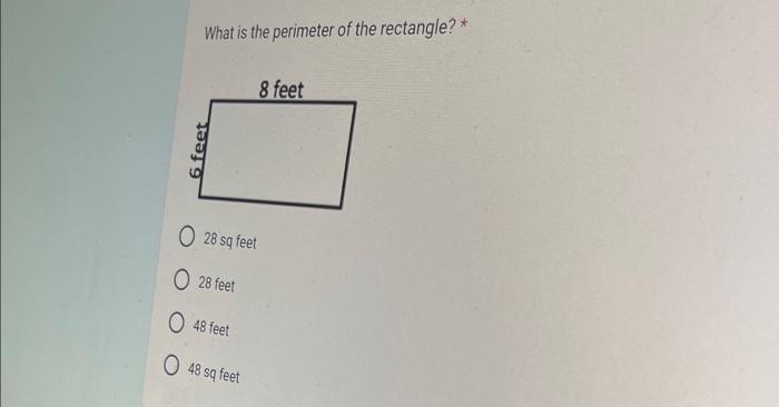 Solved What is the perimeter of the rectangle? 28 sq feet 28 | Chegg.com