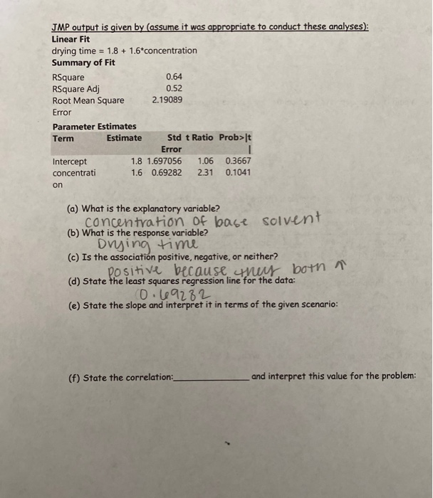 Solved JMP output is given by (assume it was appropriate to | Chegg.com