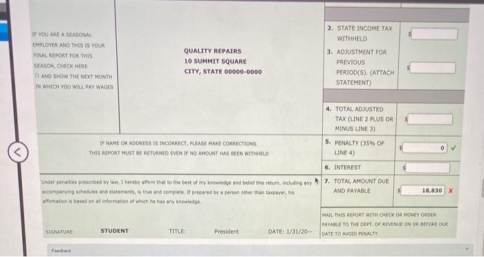 Solved Employer's Report of State Income Tax Withheld for | Chegg.com