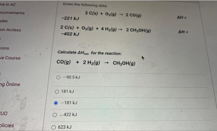 Solved Given the following data: −221 kJ( | Chegg.com