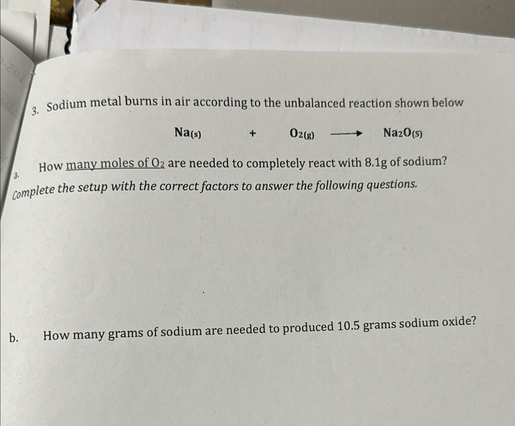 Solved Sodium metal burns in air according to the unbalanced | Chegg.com