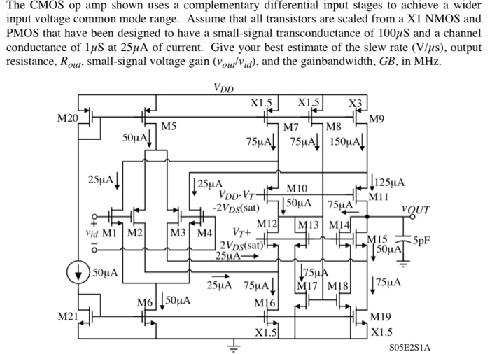 Solved The CMOS op amp shown uses a complementary | Chegg.com