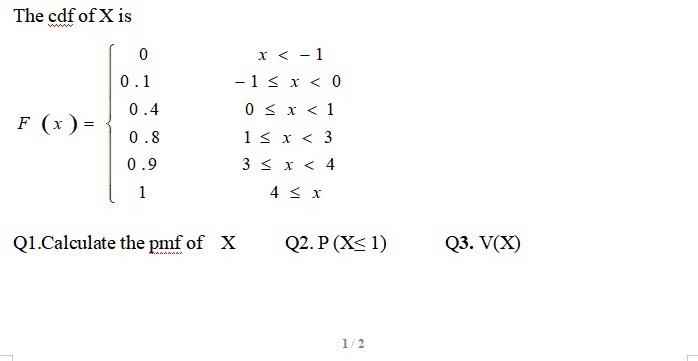 Solved The cdf of X is | Chegg.com