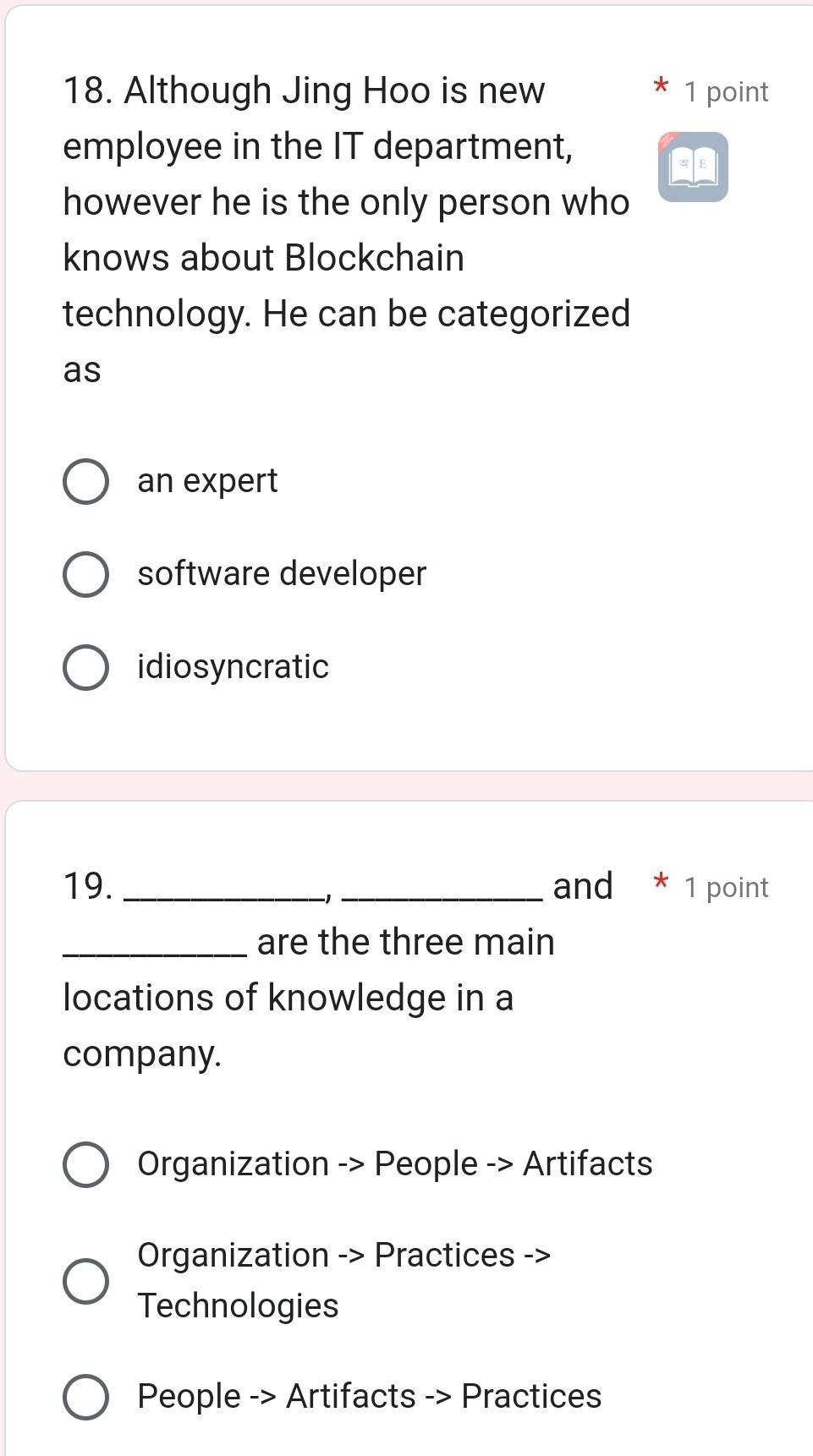 Solved 18. Although Jing Hoo is new * 1 point employee in | Chegg.com