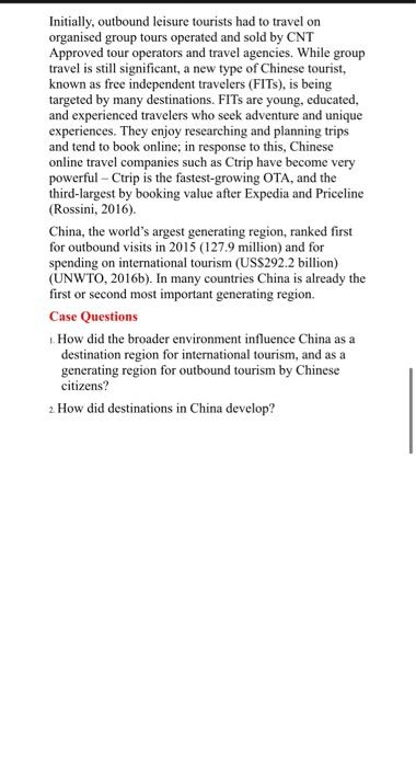 Solved Chapter 2 Case Study - China's Tourism System Between | Chegg.com