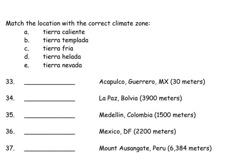 Solved Match the location with the correct climate zone: a. | Chegg.com