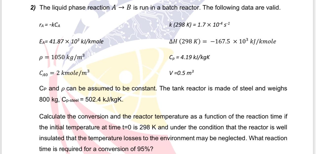 Solved The liquid phase reaction A→B ﻿is run in a batch | Chegg.com