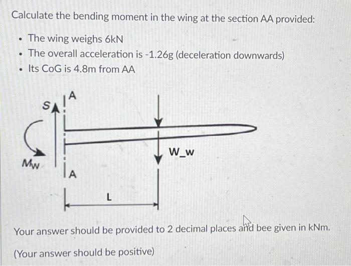 Solved Calculate the bending moment in the wing at the | Chegg.com