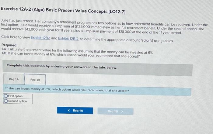 Solved Exercise 12A-2 (Algo) Basic Present Value Concepts | Chegg.com