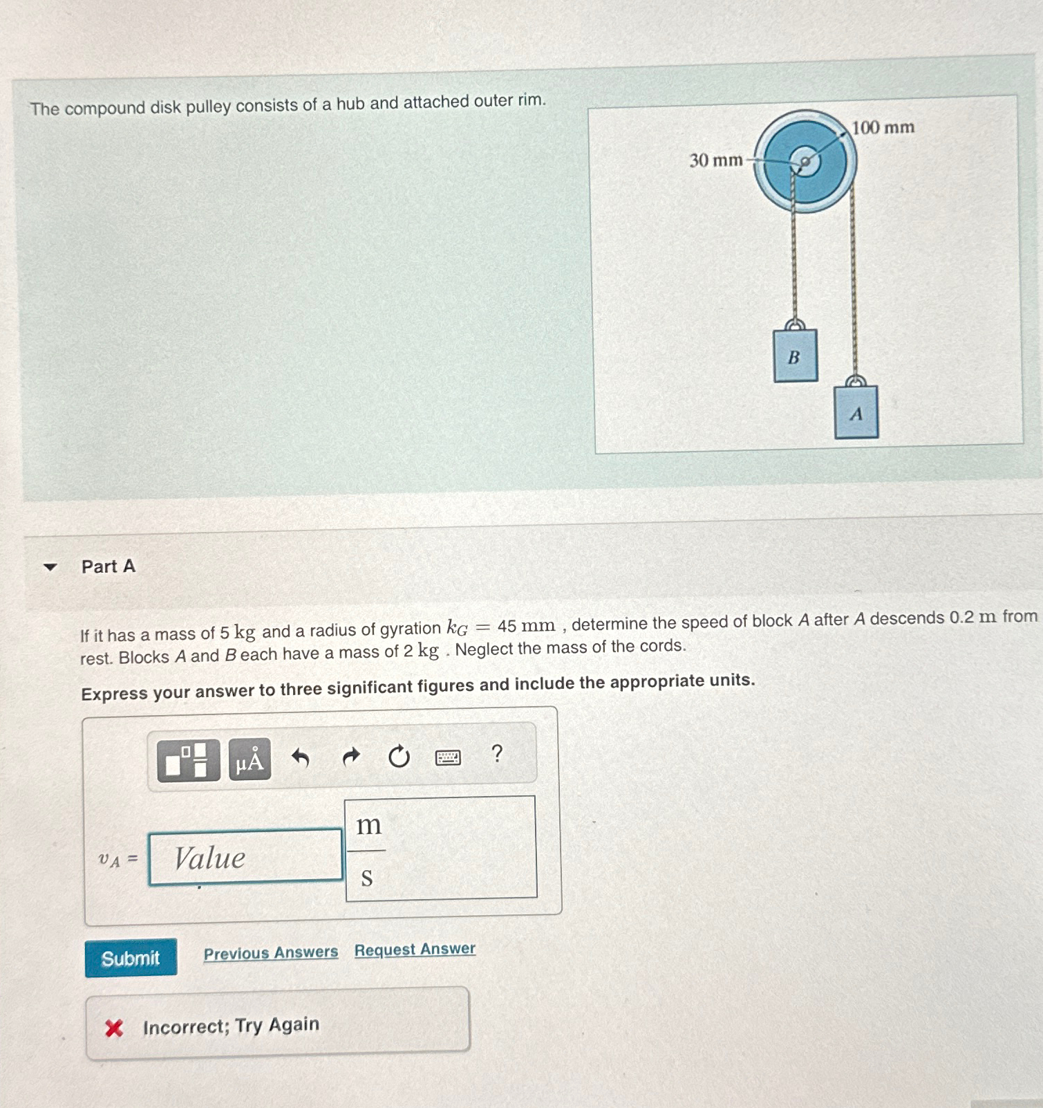 Solved The compound disk pulley consists of a hub and | Chegg.com