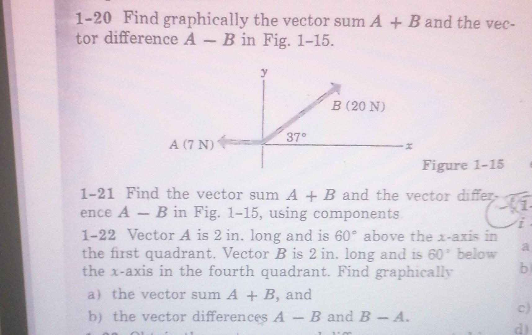Solved 1-20 Find graphically the vector sum A+B and the | Chegg.com