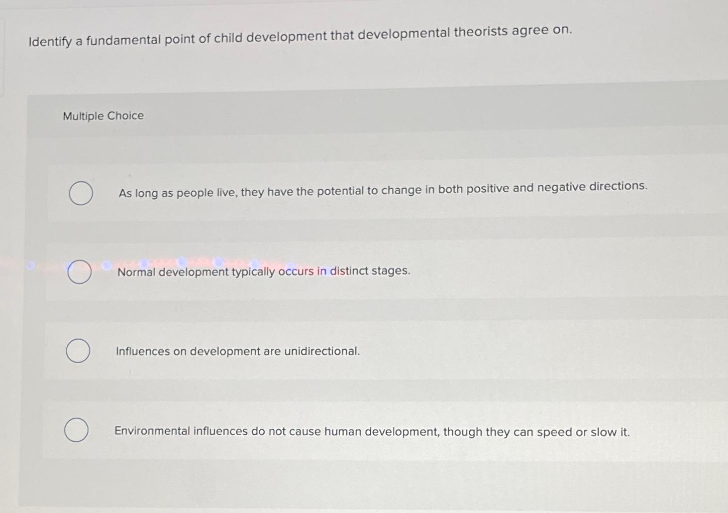 Solved Identify a fundamental point of child development | Chegg.com